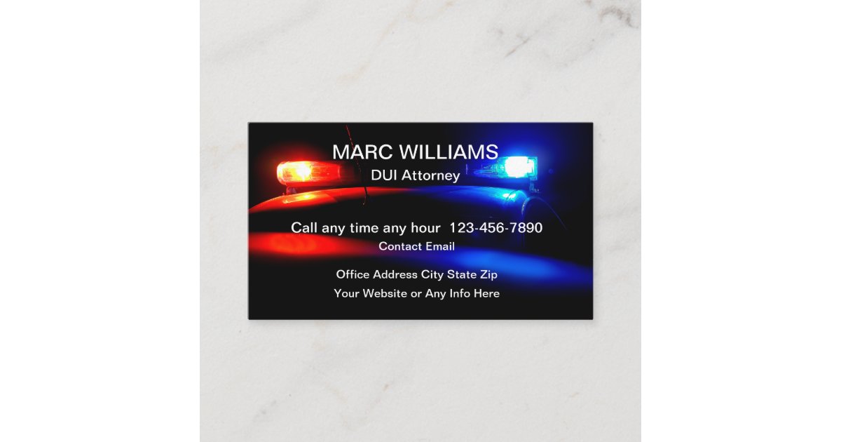 DUI Attorney Police Lights Business Cards | Zazzle