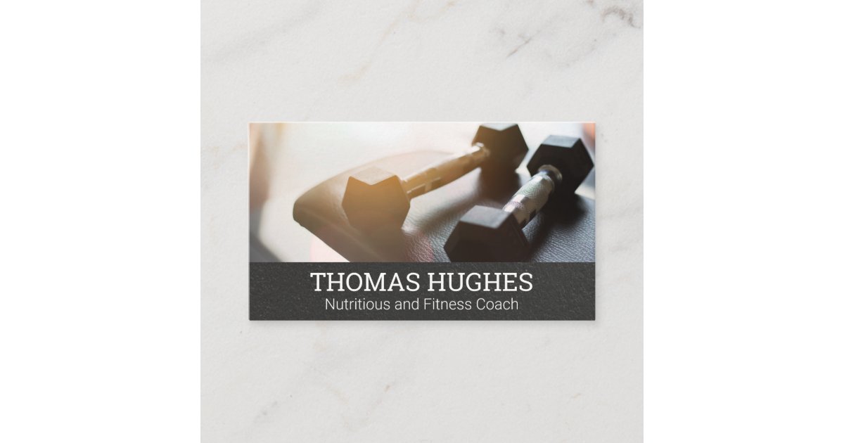 Dumbbell Weights on Gym Bench Business Card | Zazzle