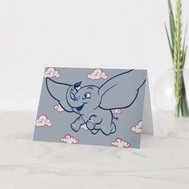 Dumbo | Cartoon Dumbo Flying With Feather Card | Zazzle
