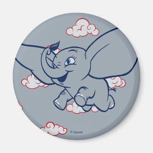 Dumbo | Cartoon Dumbo Flying With Feather Magnet | Zazzle