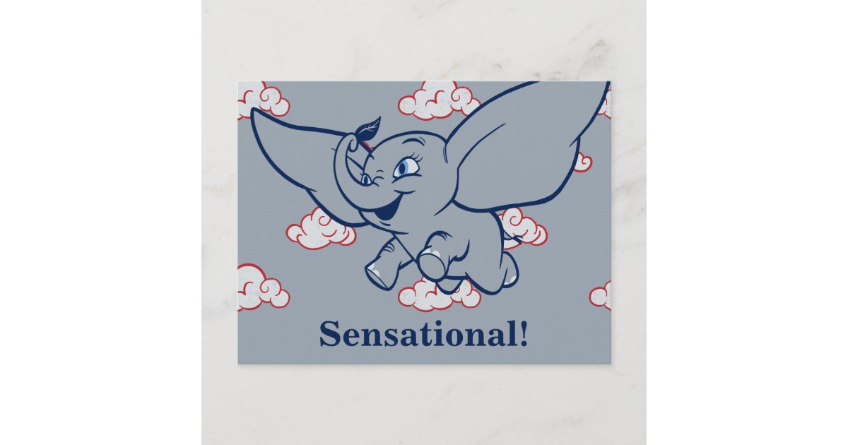 Dumbo | Cartoon Dumbo Flying With Feather Postcard | Zazzle