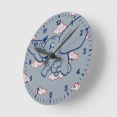 Dumbo | Cartoon Dumbo Flying With Feather Round Clock | Zazzle