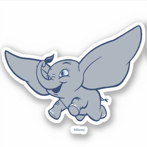 Dumbo | Cartoon Dumbo Flying With Feather Sticker | Zazzle
