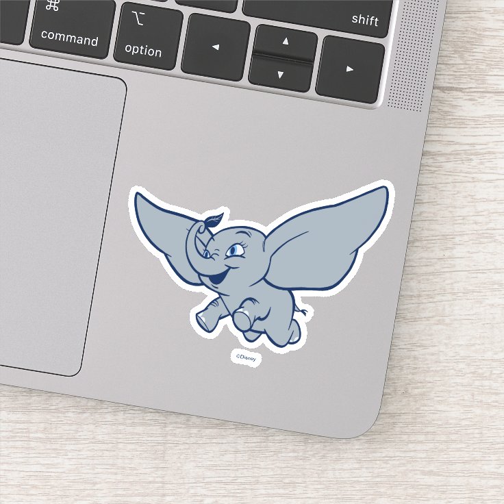Dumbo | Cartoon Dumbo Flying With Feather Sticker | Zazzle
