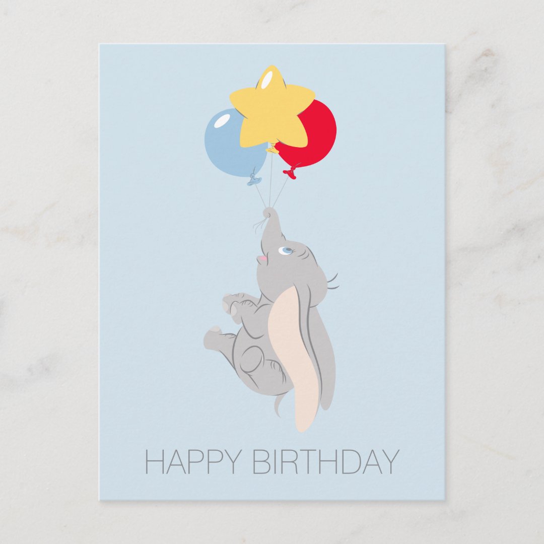 Dumbo & Colorful Balloons | Happy Birthday Postcard | Zazzle