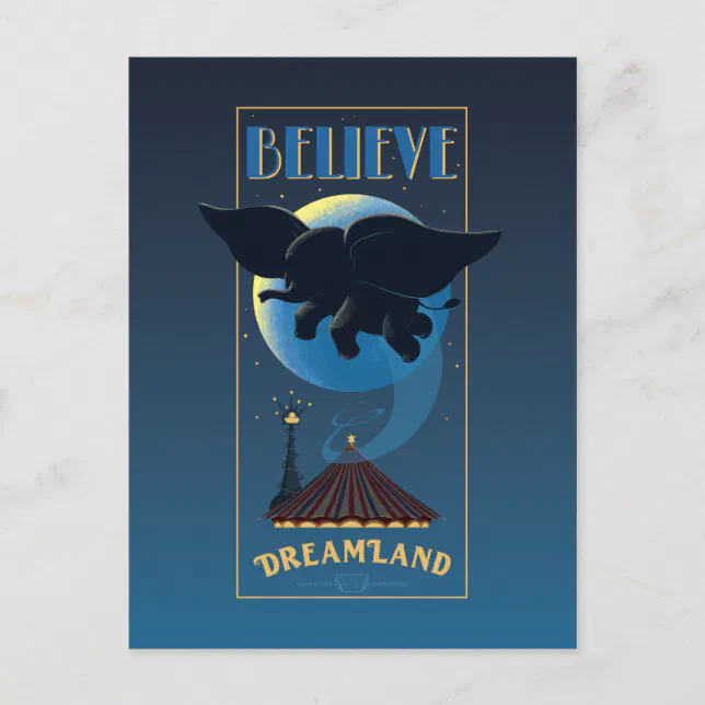 Dumbo | Dreamland "Believe" Attraction Art Postcard | Zazzle