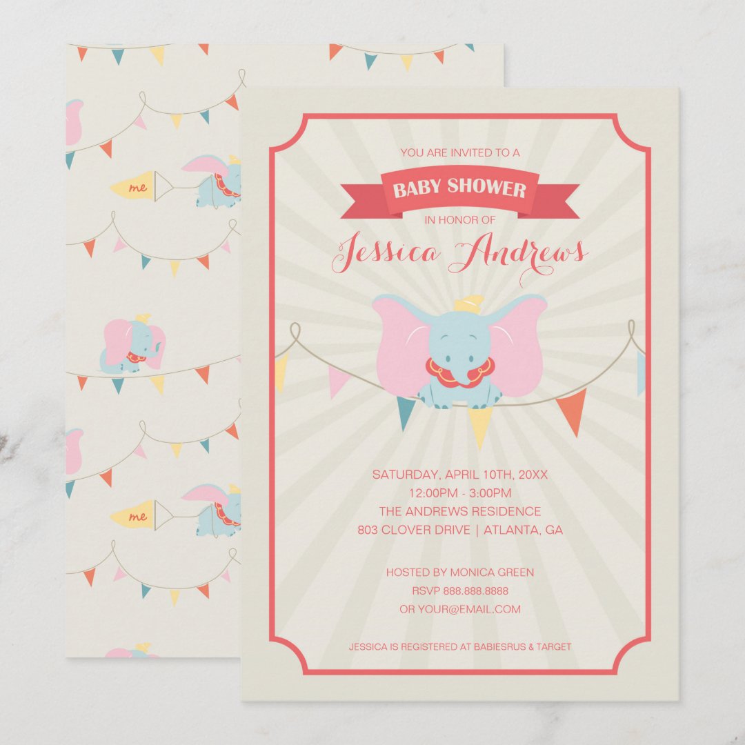 Dumbo | Girl Baby Shower Invitation | Zazzle