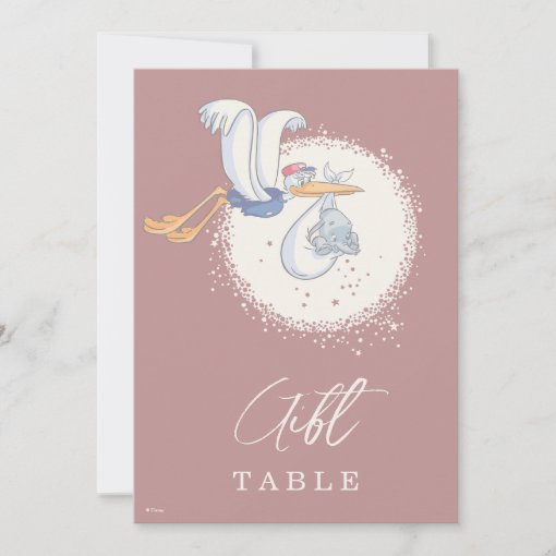 Dumbo & Stork Over the Moon Baby Shower Gift Table Note Card | Zazzle