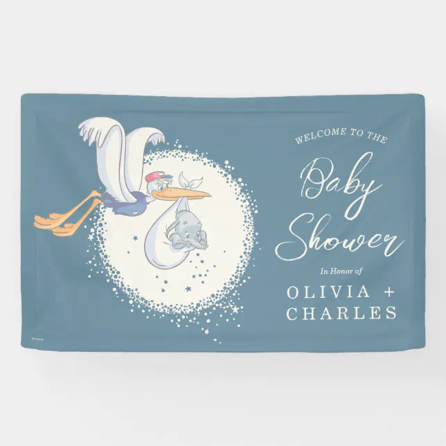 Dumbo & Stork | Over the Moon - Boy Baby Shower Banner | Zazzle