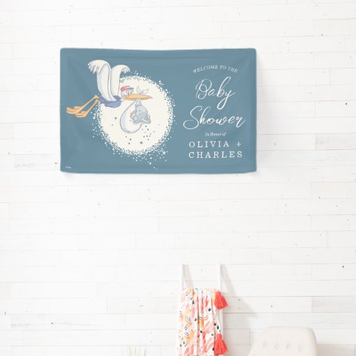 Dumbo & Stork | Over the Moon - Boy Baby Shower Banner | Zazzle