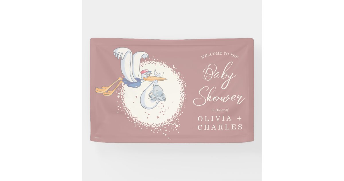 Dumbo & Stork | Over the Moon - Girl Baby Shower Banner | Zazzle