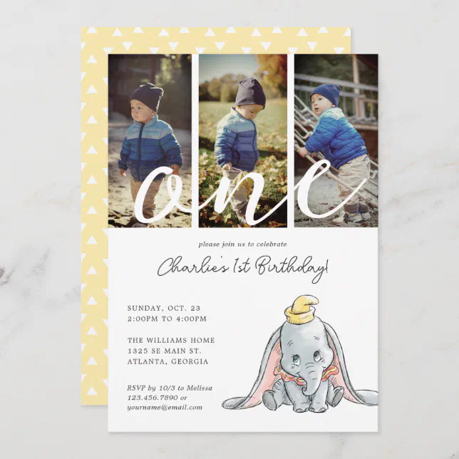 Dumbo Watercolor 1st Birthday | Photo Collage Invitation | Zazzle