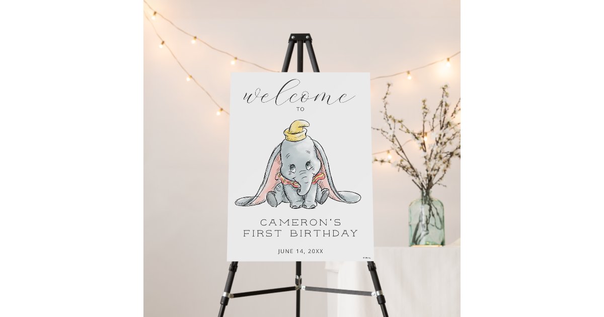 Dumbo Watercolor 1st Birthday Welcome Sign | Zazzle