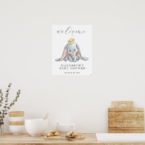 Dumbo Watercolor Baby Shower Welcome Sign | Zazzle