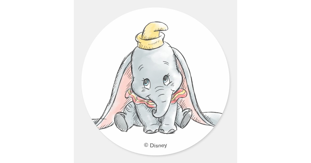 Dumbo Watercolor Classic Round Sticker | Zazzle