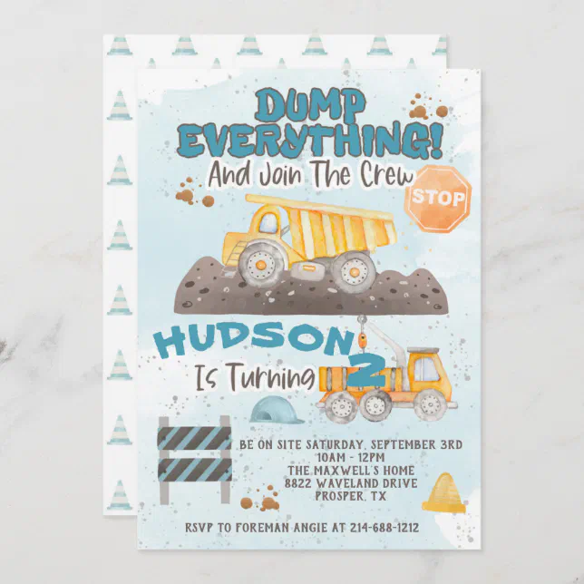 Dump Everything Construction Birthday Invitation | Zazzle