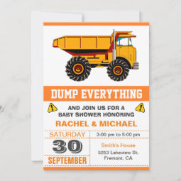 Dump Truck Construction Baby Shower Invitation | Zazzle