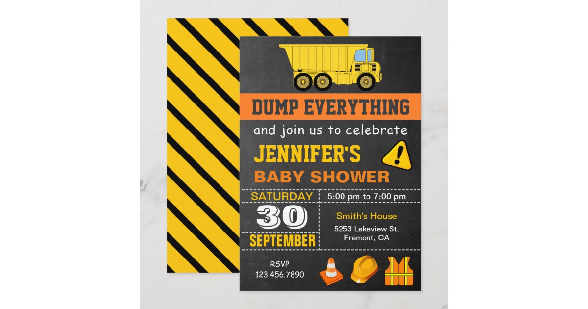 Dump Truck Construction Baby Shower Invitation | Zazzle.com