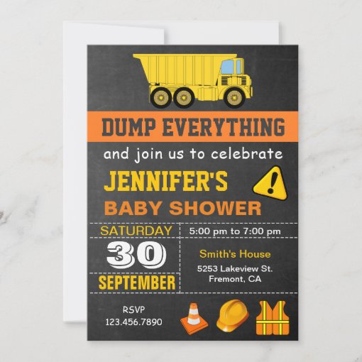 Dump Truck Construction Baby Shower Invitation | Zazzle
