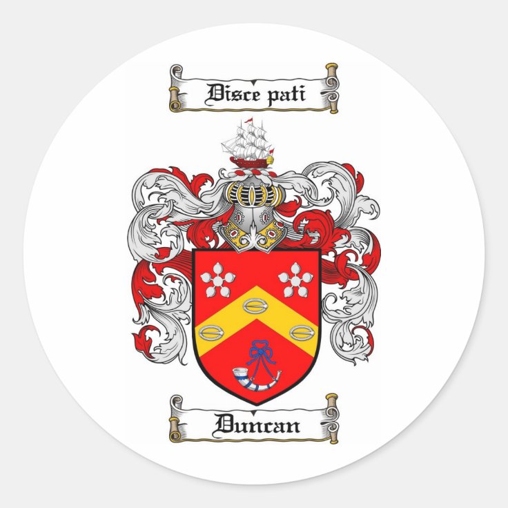 DUNCAN FAMILY CREST - DUNCAN COAT OF ARMS CLASSIC ROUND STICKER | Zazzle