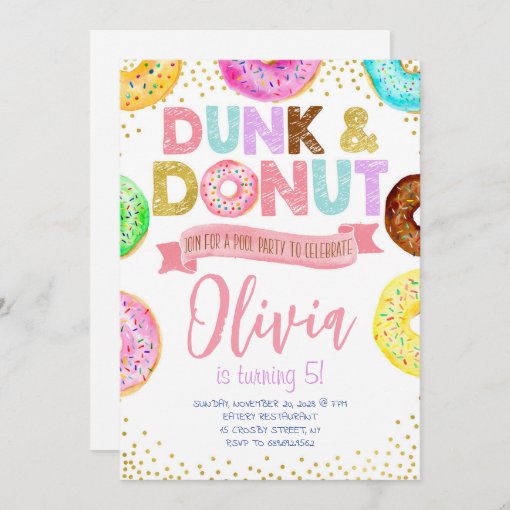 Dunk and Donuts Birthday Invitation Pool Party | Zazzle