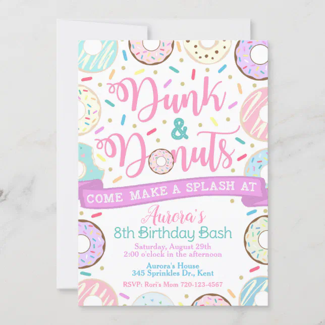 Dunk and Donuts Invitation, Pool Party Invitation | Zazzle