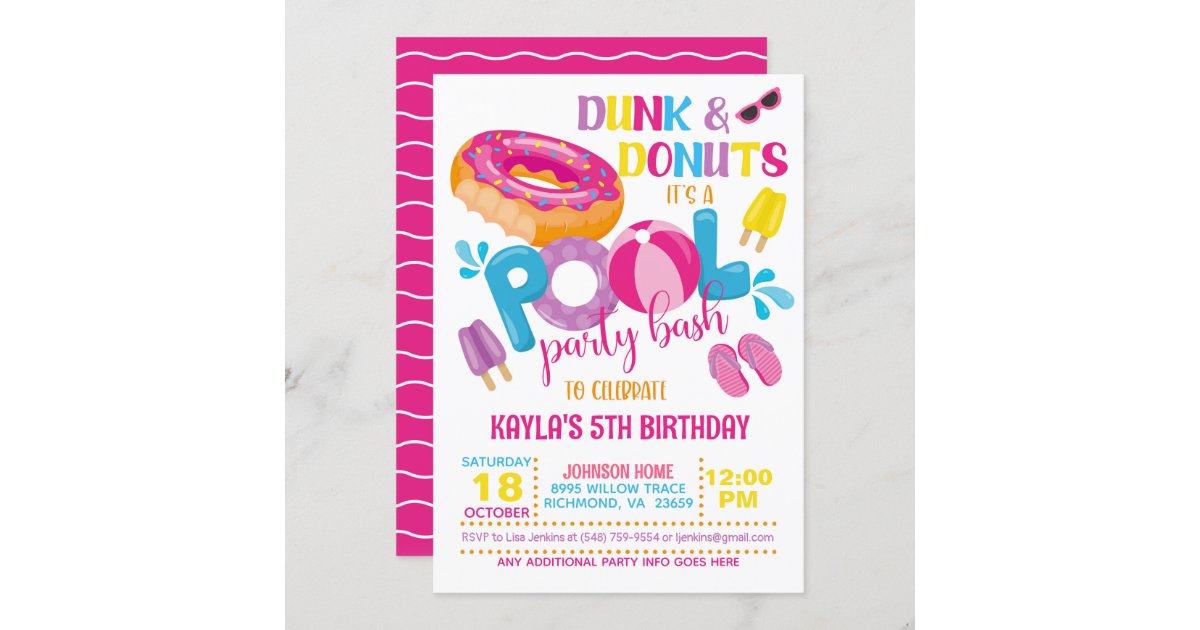 Dunk & Donuts Pool Party Invitation | Zazzle