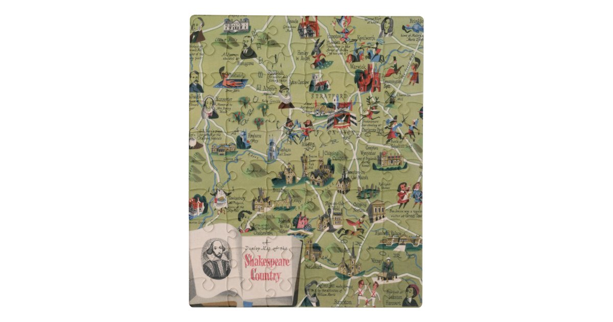 Dunlop Map of Shakespeare Country, England Jigsaw Puzzle | Zazzle