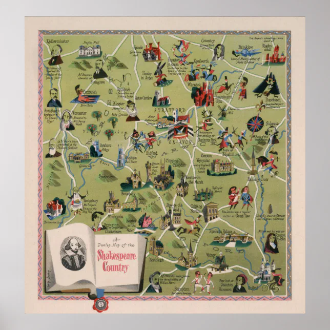 Dunlop Map of Shakespeare Country, England Poster | Zazzle