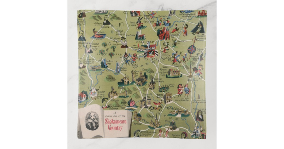 Dunlop Map of Shakespeare Country, England Trinket Tray | Zazzle