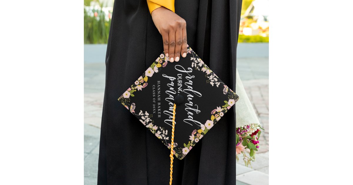 During a Pandemic | Floral Wreath Custom Monogram Graduation Cap Topper ...