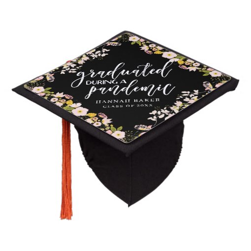During a Pandemic | Floral Wreath Custom Monogram Graduation Cap Topper ...