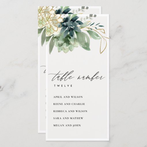 Dusky Blue Succulent Seating Chart Table Number | Zazzle