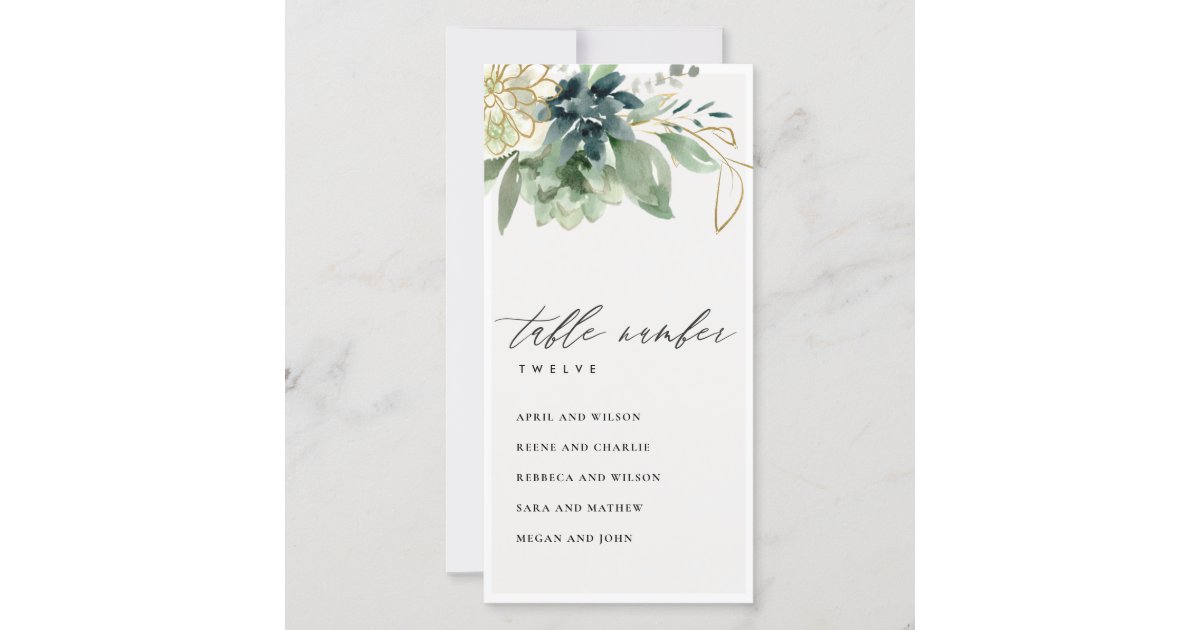 Dusky Blue Succulent Seating Chart Table Number | Zazzle