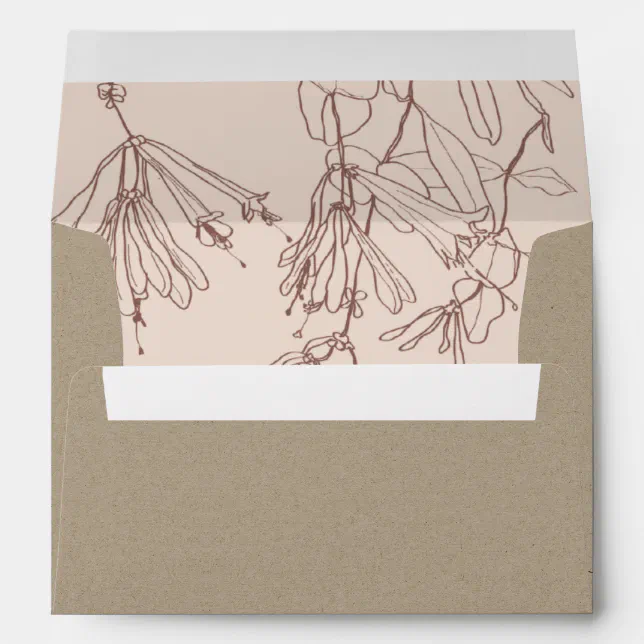 DUSKY BLUSH KRAFT LINE DRAWING FLORAL ADDRESS ENVELOPE | Zazzle