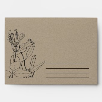 DUSKY BLUSH KRAFT LINE DRAWING FLORAL ADDRESS ENVELOPE | Zazzle