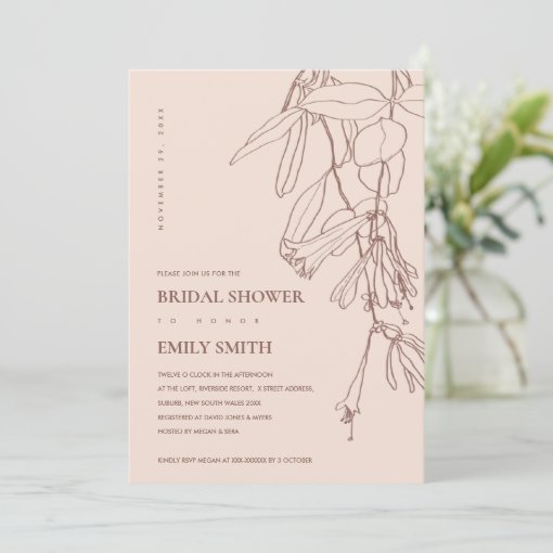 DUSKY BLUSH LINE DRAWING FLORA BRIDAL SHOWER CARD | Zazzle