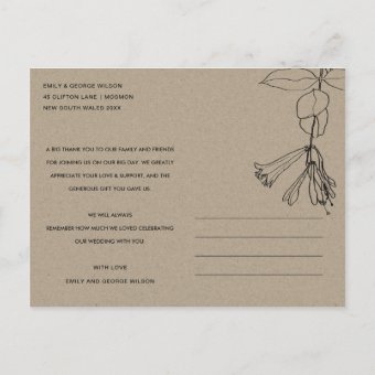DUSKY BLUSH LINE DRAWING FLORAL WEDDING THANK YOU ANNOUNCEMENT POSTCARD ...