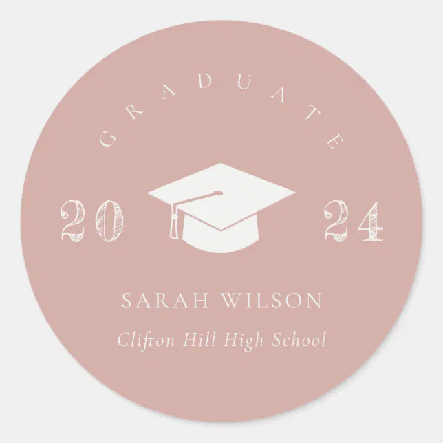Dusky Blush Rose Pink Minimal Simple Graduation Classic Round Sticker ...