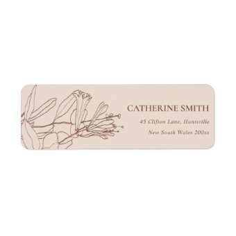DUSKY BLUSH TERRACOTTA LINE DRAWING FLORAL ADDRESS LABEL | Zazzle
