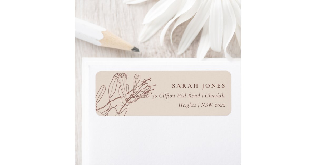DUSKY BLUSH TERRACOTTA LINE DRAWING FLORAL ADDRESS LABEL | Zazzle