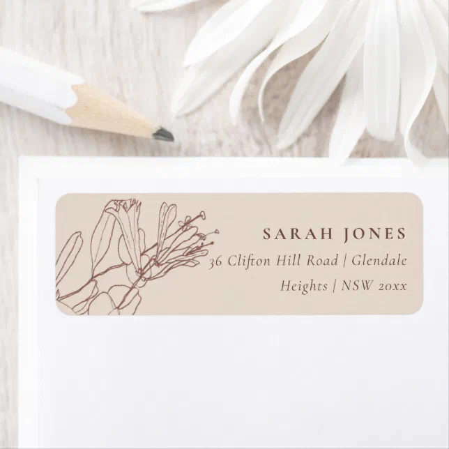 DUSKY BLUSH TERRACOTTA LINE DRAWING FLORAL ADDRESS LABEL | Zazzle