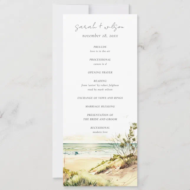 Dusky Coastal Beach Sun Seascape Wedding Program | Zazzle