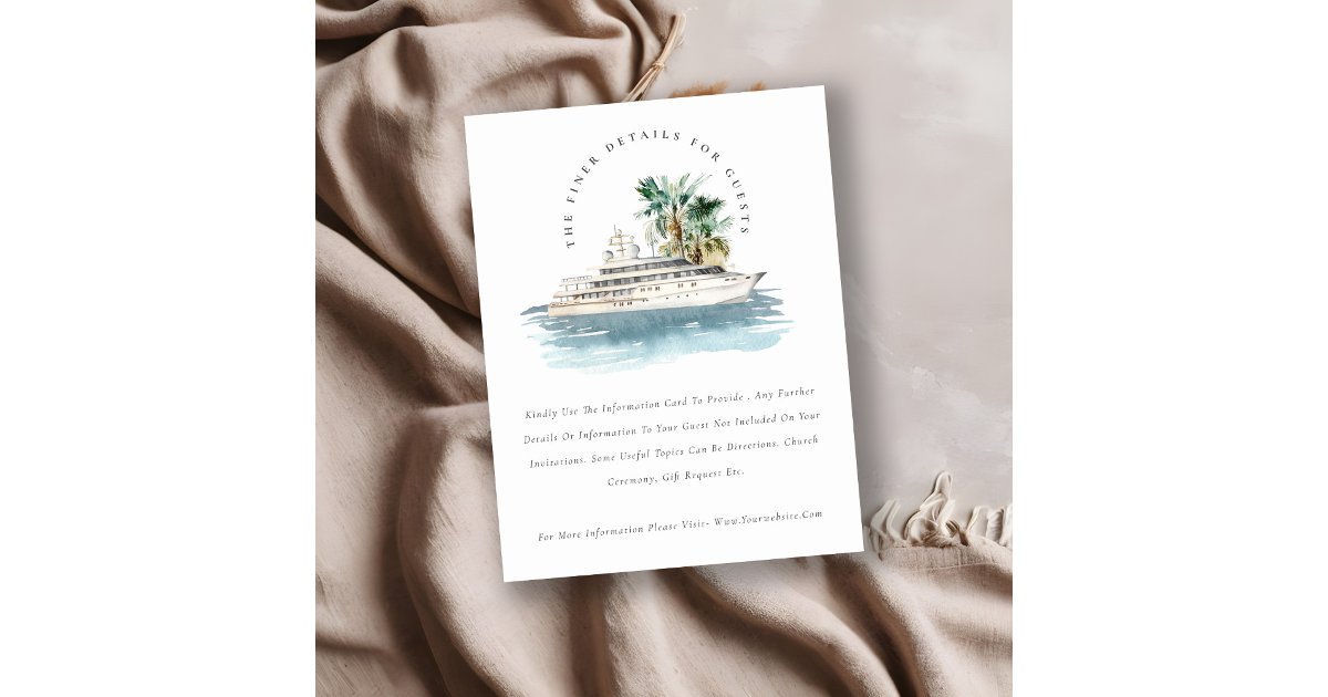 Dusky Cruise Ship Palm Seascape Wedding Details Enclosure Card | Zazzle