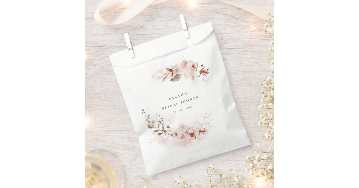 Dusky Fall Marsala Blush Floral Bridal Shower Favor Bag | Zazzle