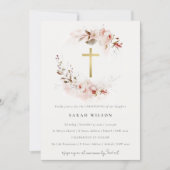 Dusky Fall Marsala Blush Floral Cross Christening Invitation | Zazzle