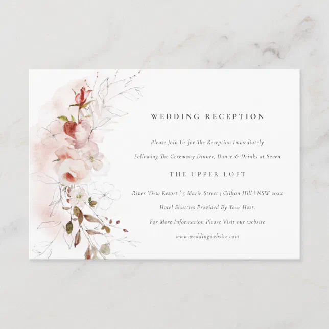 Dusky Fall Marsala Blush Floral Wedding Reception Enclosure Card | Zazzle