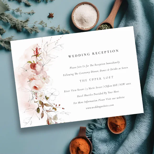 Dusky Fall Marsala Blush Floral Wedding Reception Enclosure Card | Zazzle