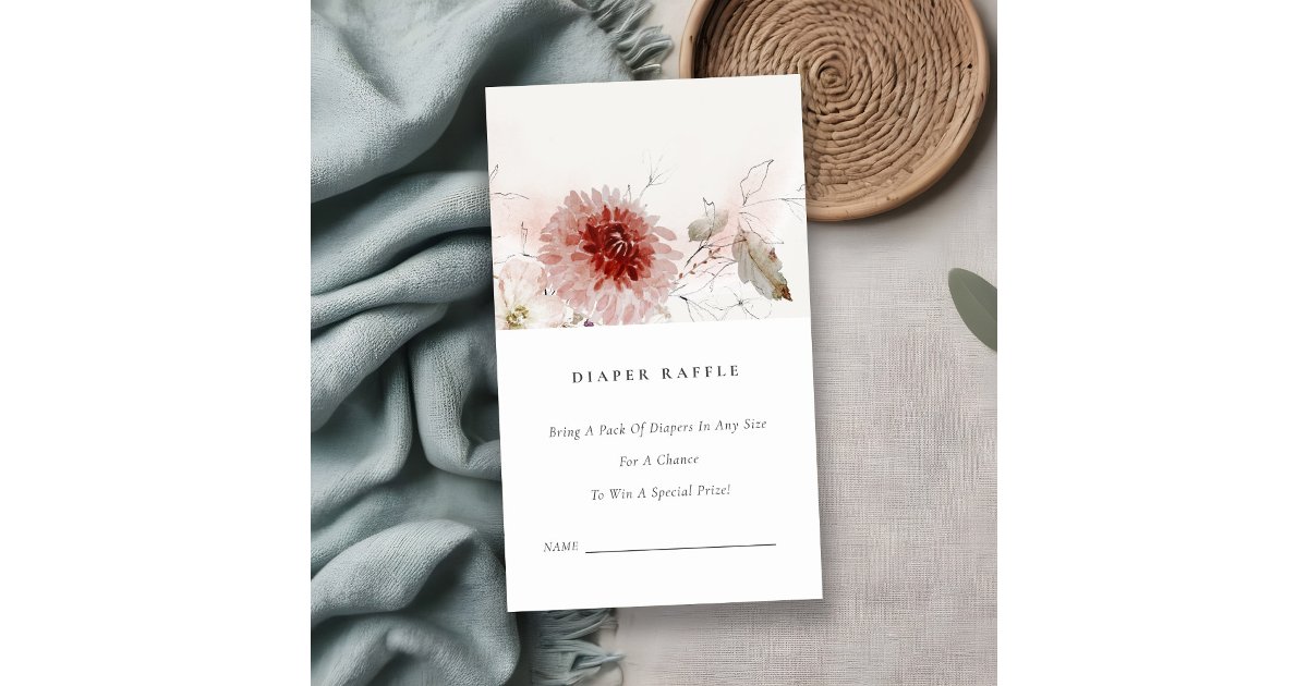 Dusky Fall Marsala Flora Diaper Raffle Baby Shower Enclosure Card | Zazzle