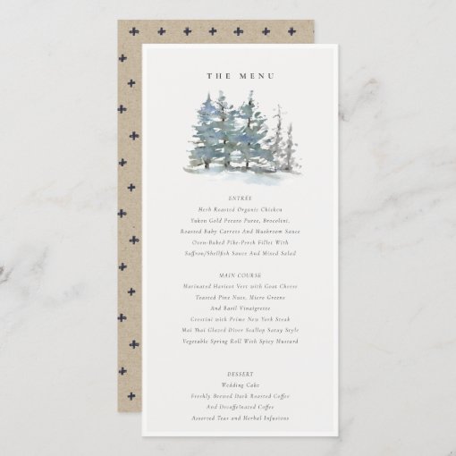 Dusky Green Blue Pine Tree Woods Wedding Menu Card | Zazzle